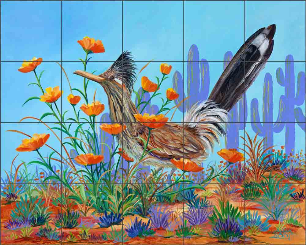 Roadrunner and Saguaros by Susan Libby Ceramic Tile Mural SLA097 ...
