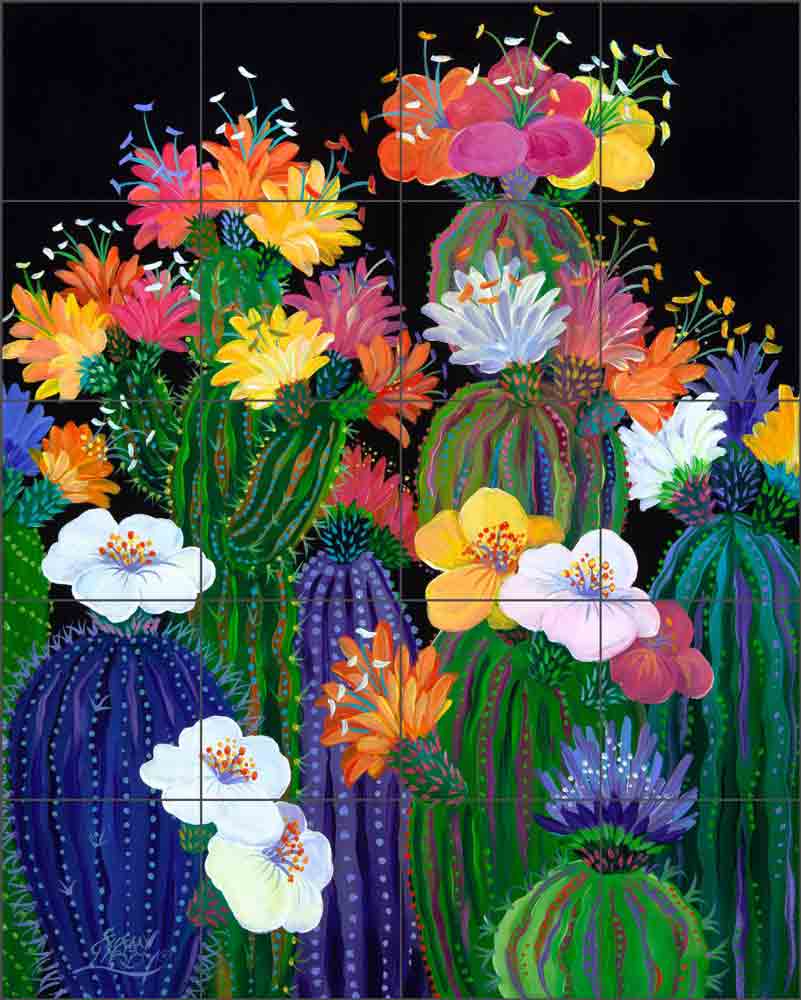 Cactus Blossoms by Susan Libby Ceramic Tile Mural SLA103: Artwork On ...