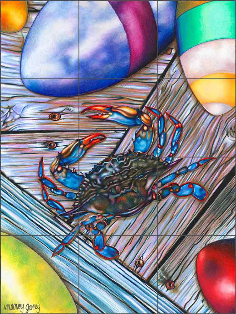 Blue Crab II by Nancy Jacey Ceramic Tile Mural NJ102: Artwork On Tile ...