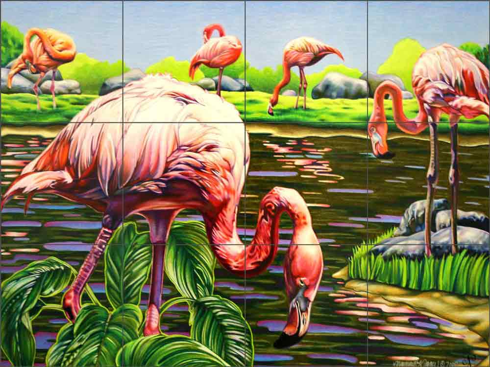 Flamingos by Nancy Jacey Ceramic Tile Mural NJ104: Artwork On Tile ...