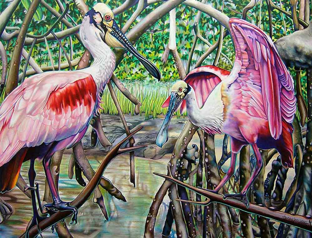 Spoonbills by Nancy Jacey Ceramic Accent & Decor Tile NJ115AT: Artwork ...