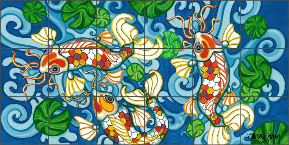 Koi II by Nancy Jacey Ceramic Tile Mural CPA-NJ11029-2: Artwork On Tile ...