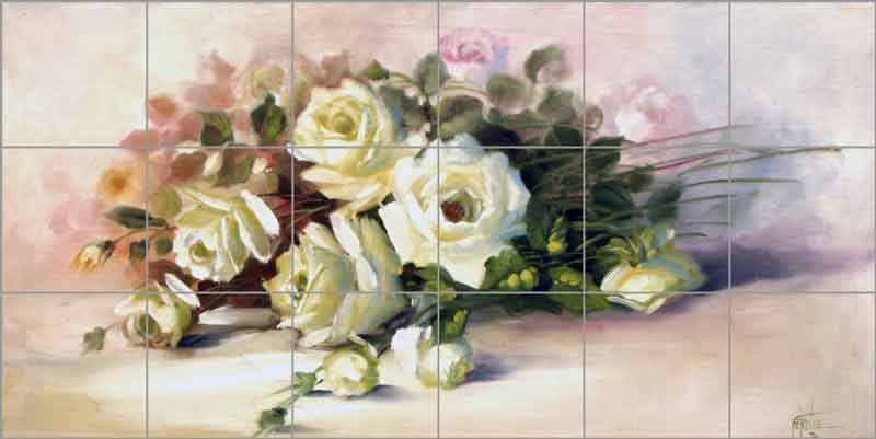 White Roses II by Fernie Parker Taite Ceramic Tile Mural - POV-FPT017 ...