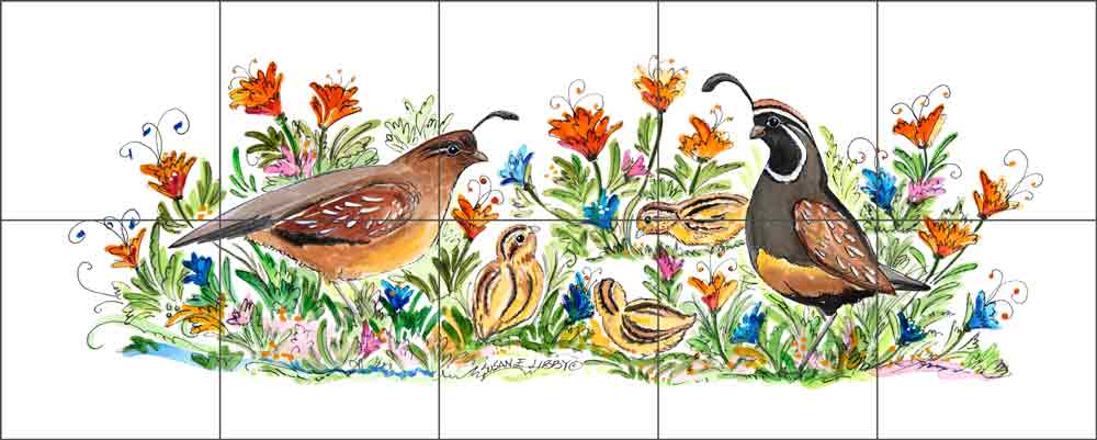 Quail Family by Susan Libby Ceramic Tile Mural SLA082: Artwork On Tile ...
